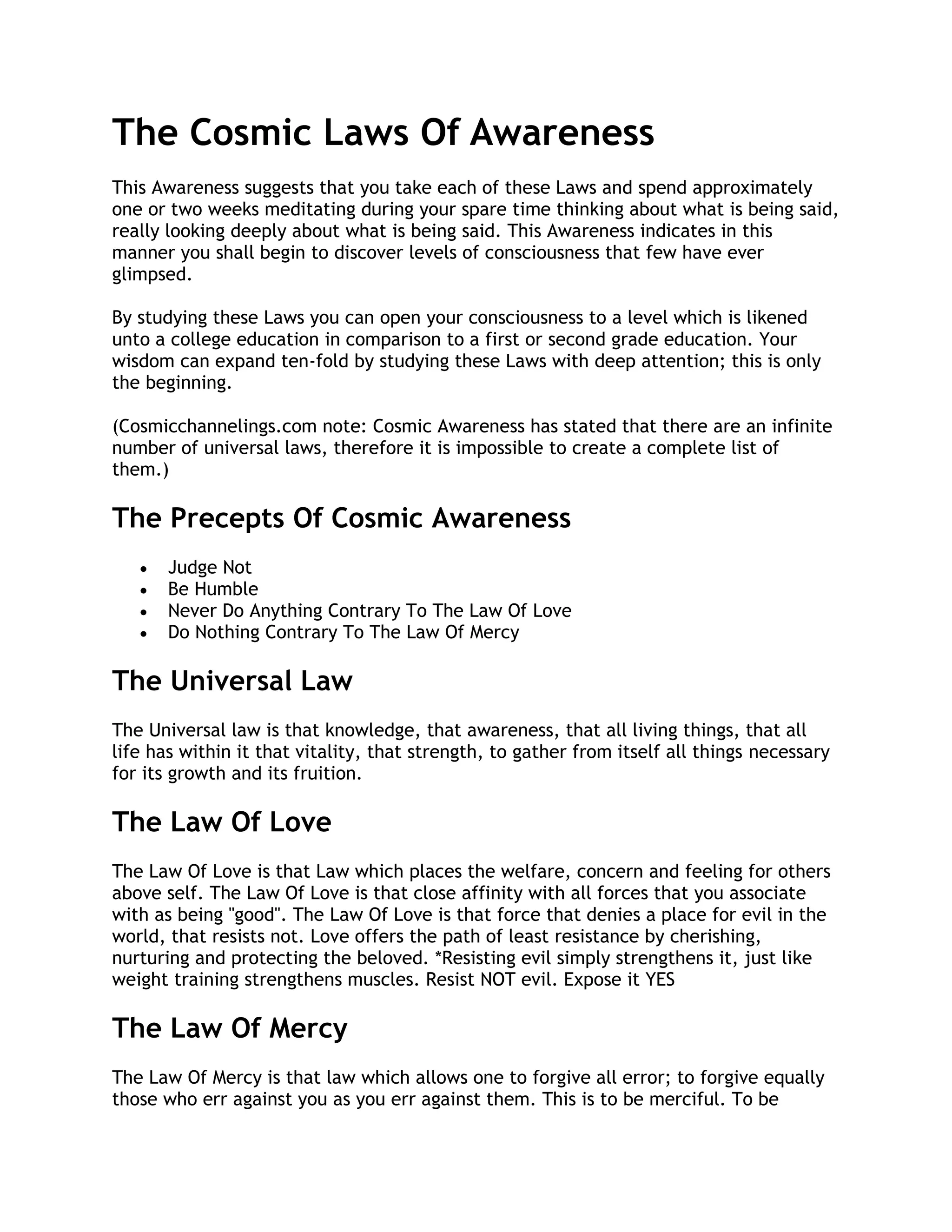 Cosmic Awareness sr011: The Cosmic Laws Of Cosmic Awareness (Updated) | PDF
