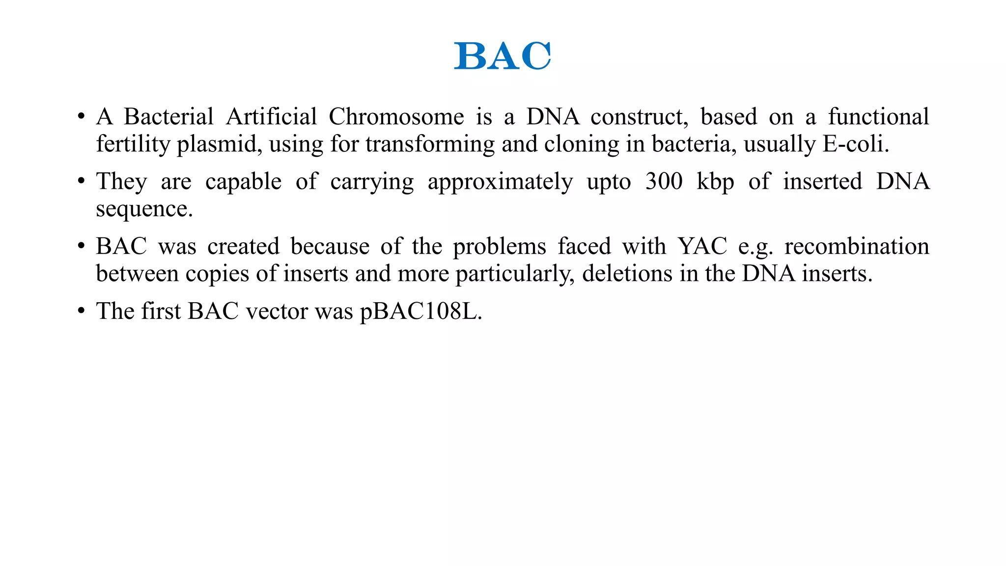 Cosmid Vectors, YAC and BAC Expression Vectors | PDF