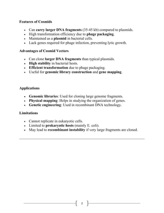 Cosmid & Phagemid Vectors for B.Sc. Biotechnology & Botany Students | PDF