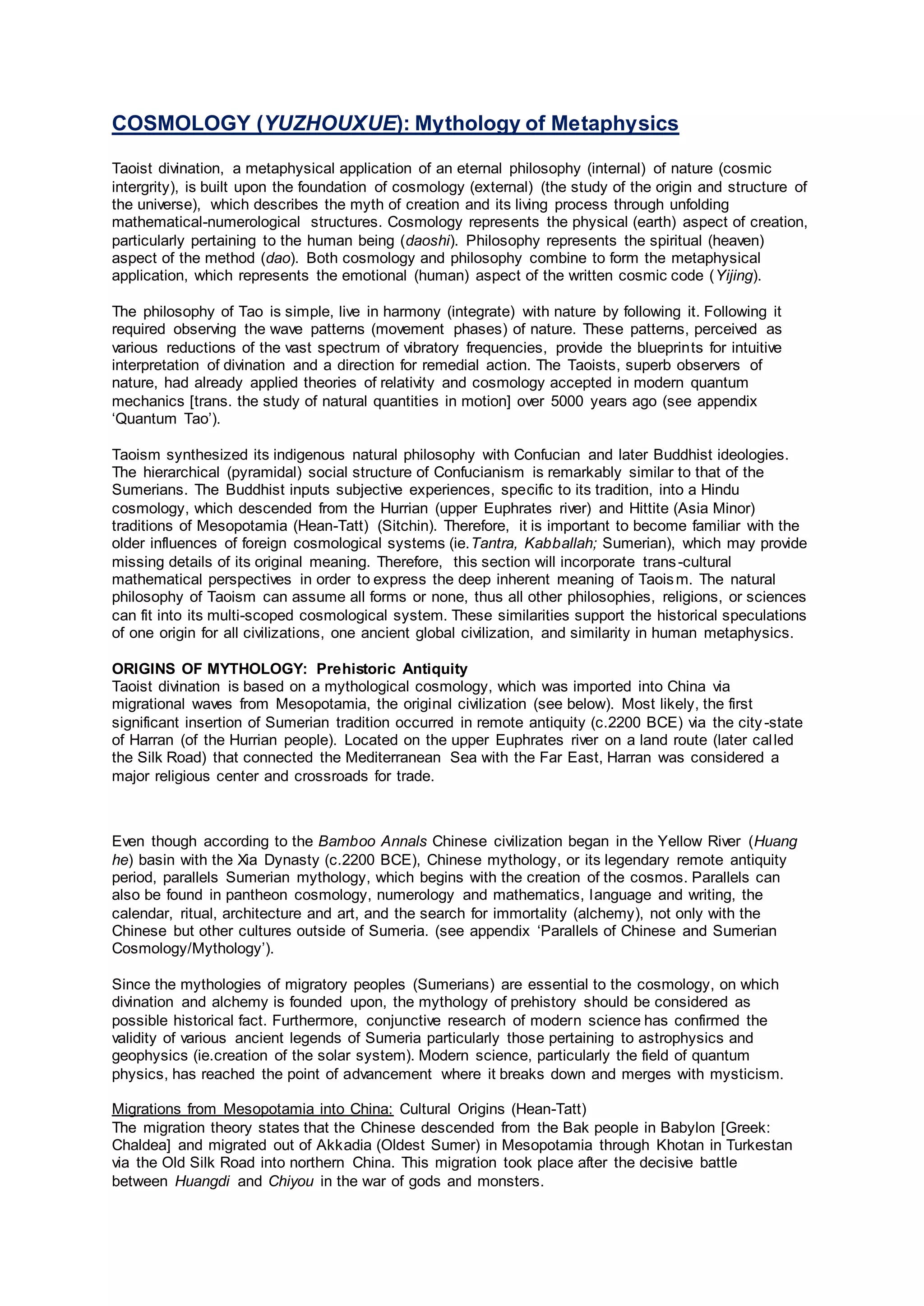 Cosmology (yuzhouxue) mythology of metaphysics | DOCX