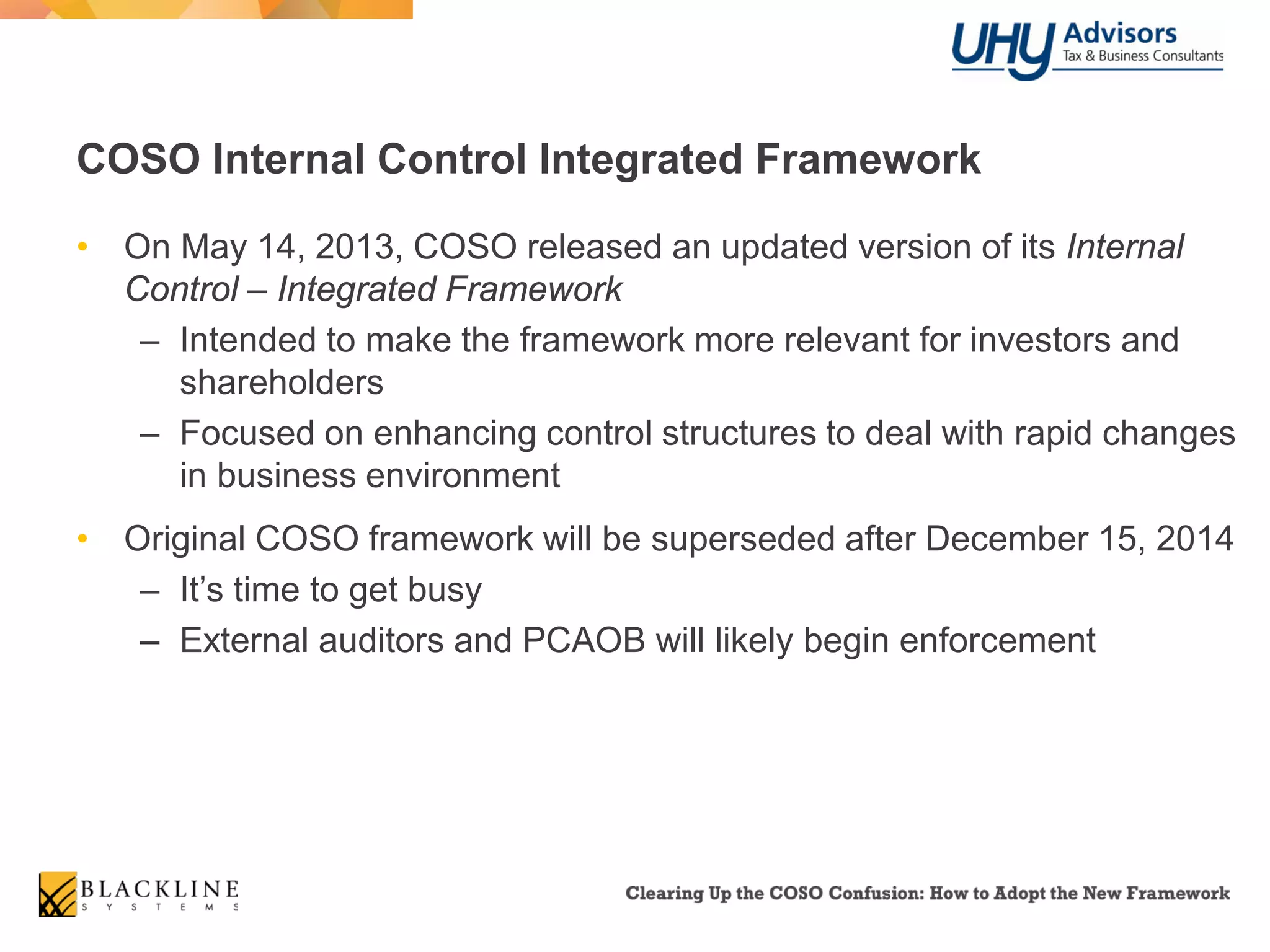 COSO Deep Dive - Using BlackLine to Manage Your COSO Framework | PDF