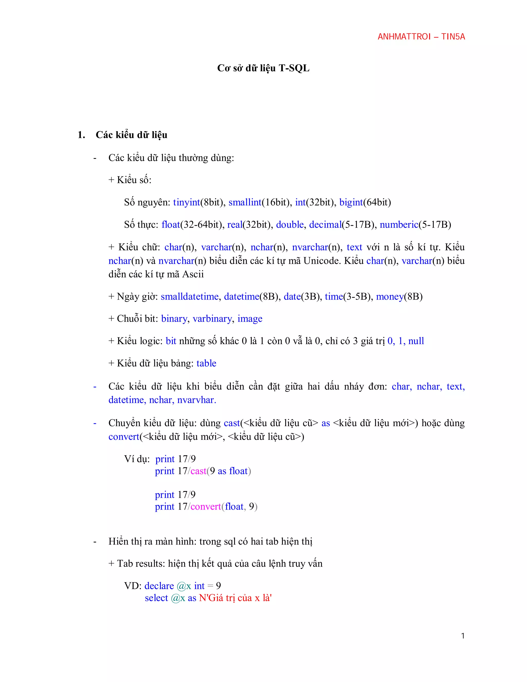 Co so du lieu t sql | PDF