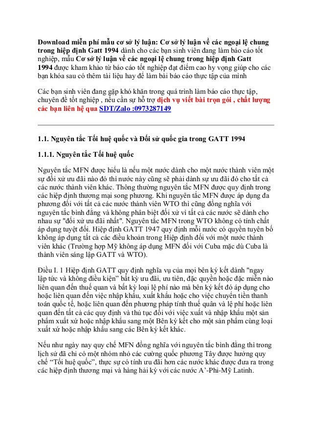 Cơ sở lý luận về các ngoại lệ chung trong hiệp định Gatt 1994 | PDF