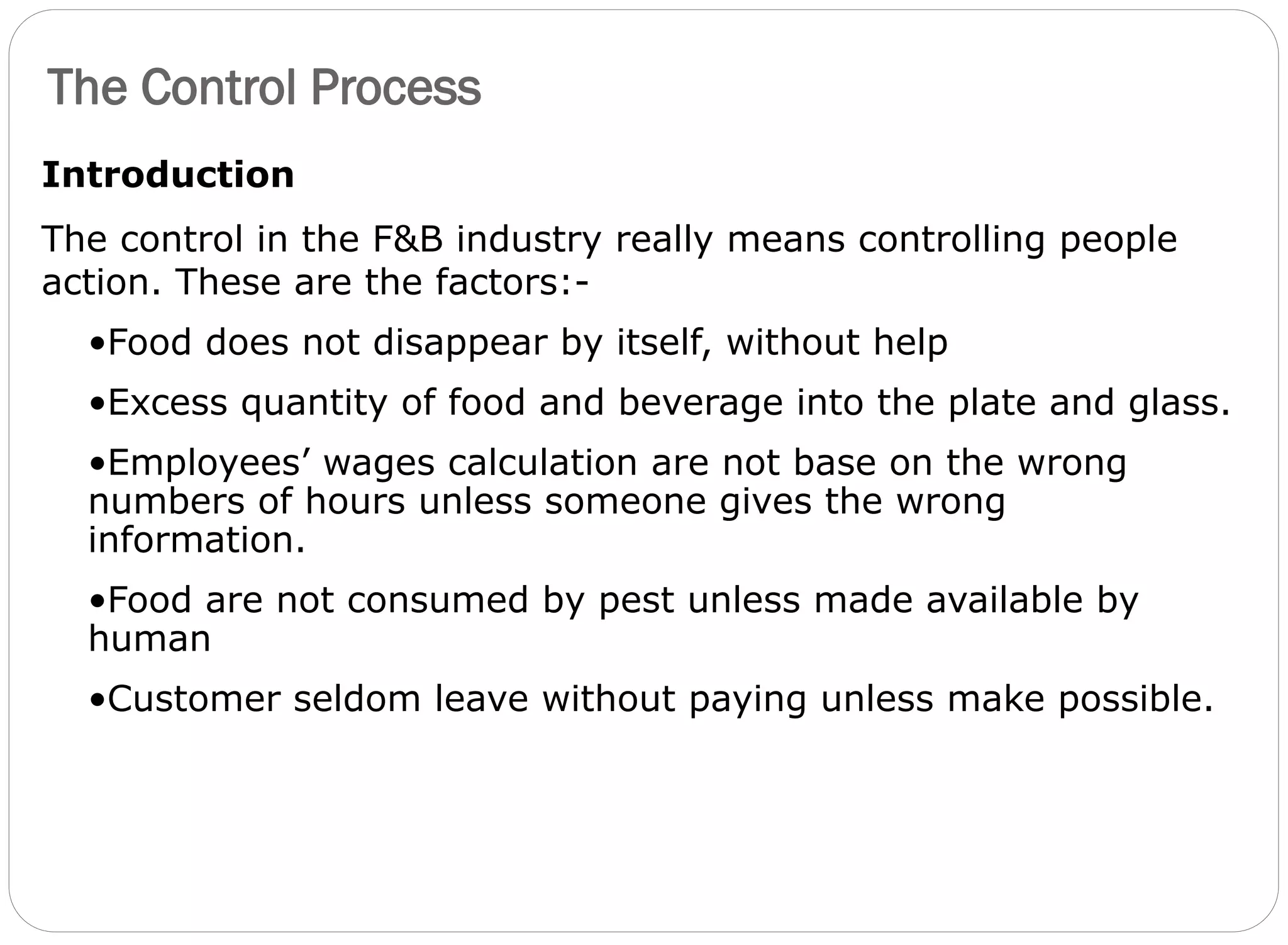 Food and Beverage Cost Control | PPT | Business Accounting & Finance | Business