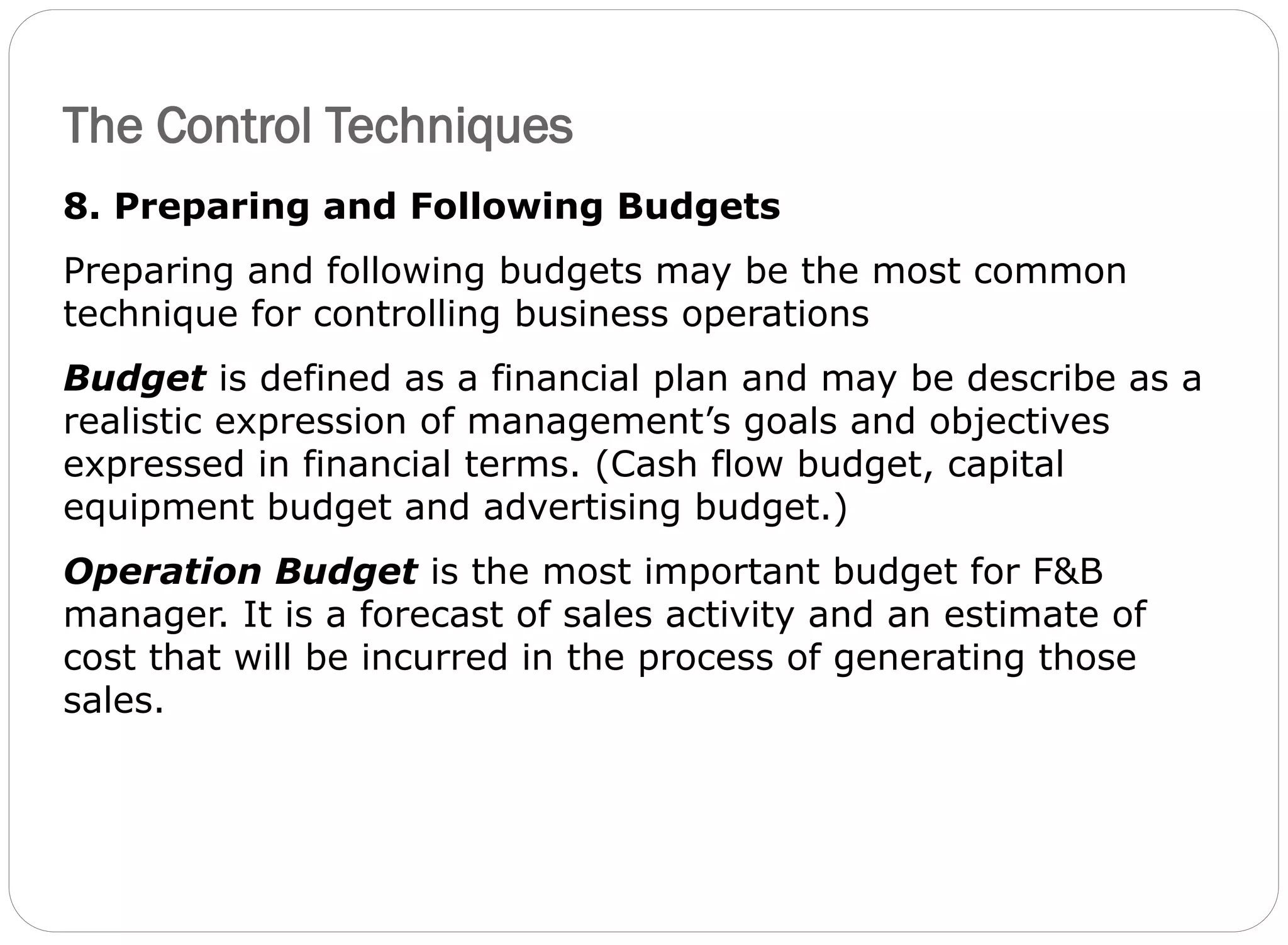 Food and Beverage Cost Control | PPT