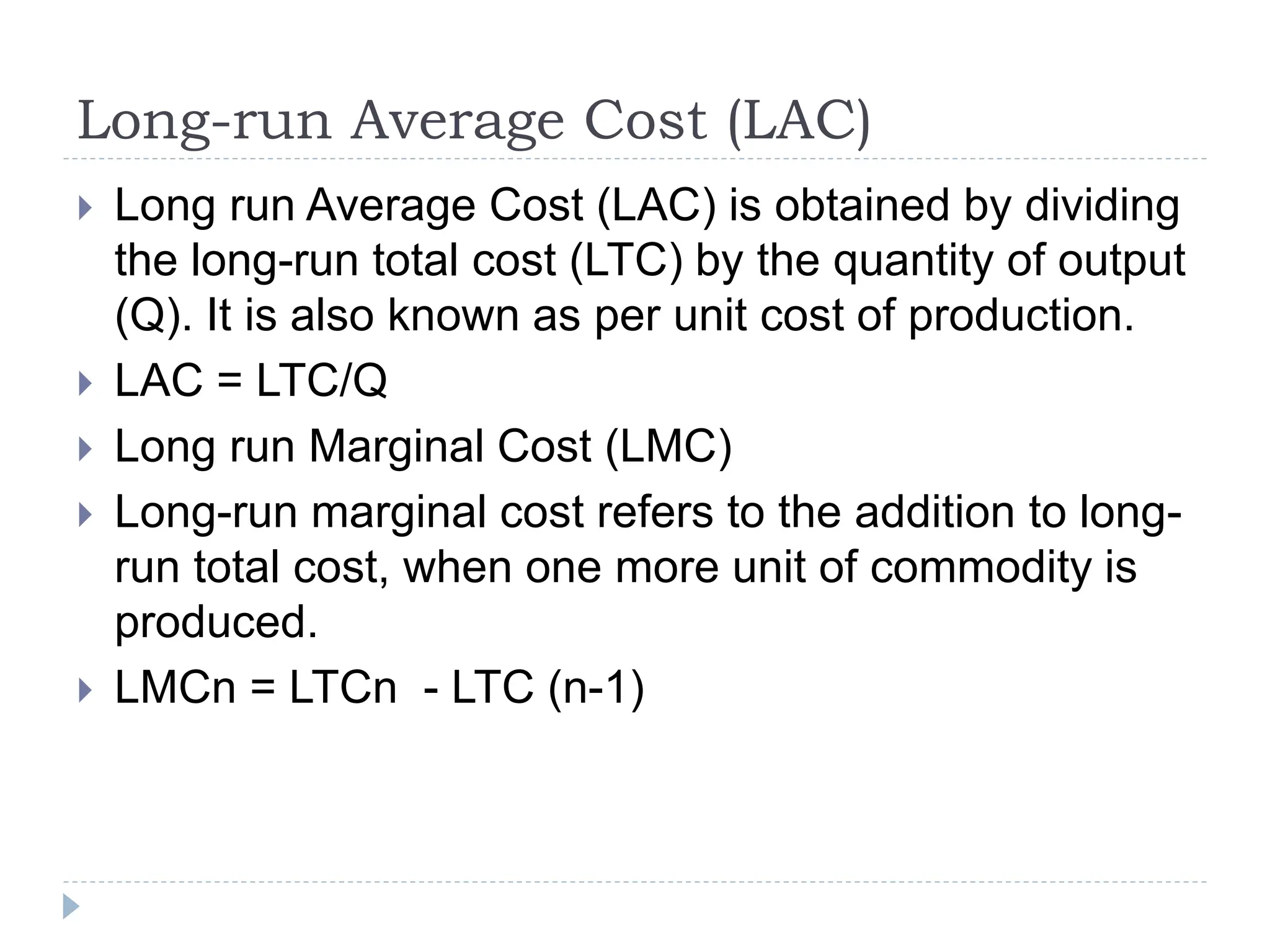 Economics major component - cost in long run | PPT