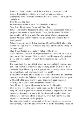 Cost-Benefit AnalysisDeciding, Quantitatively, Whether to go Ahe.docx