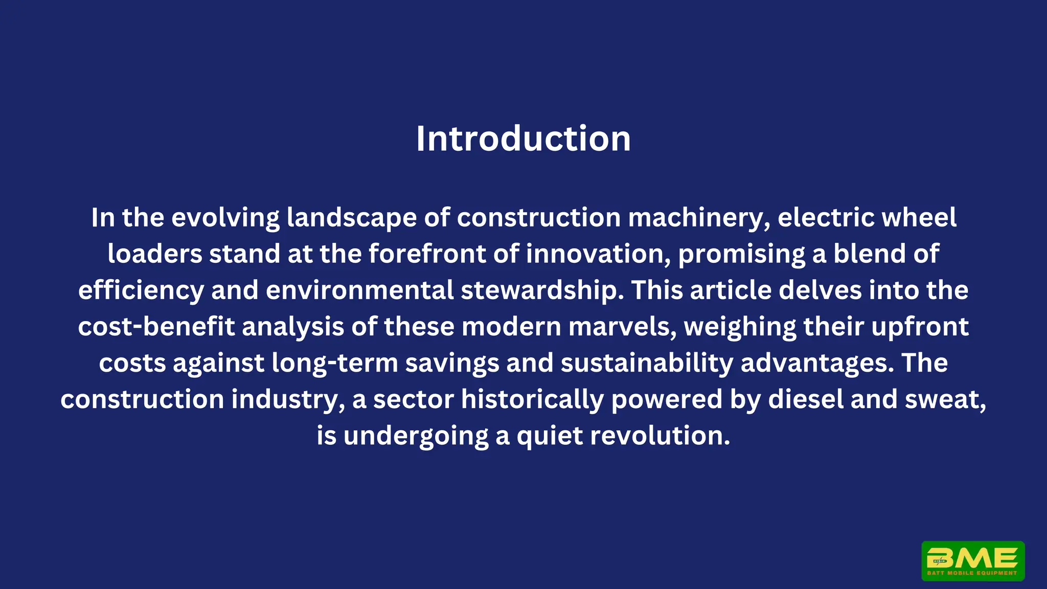 Cost-Benefit of Electric Wheel Loaders - Elevate Technology | PPT