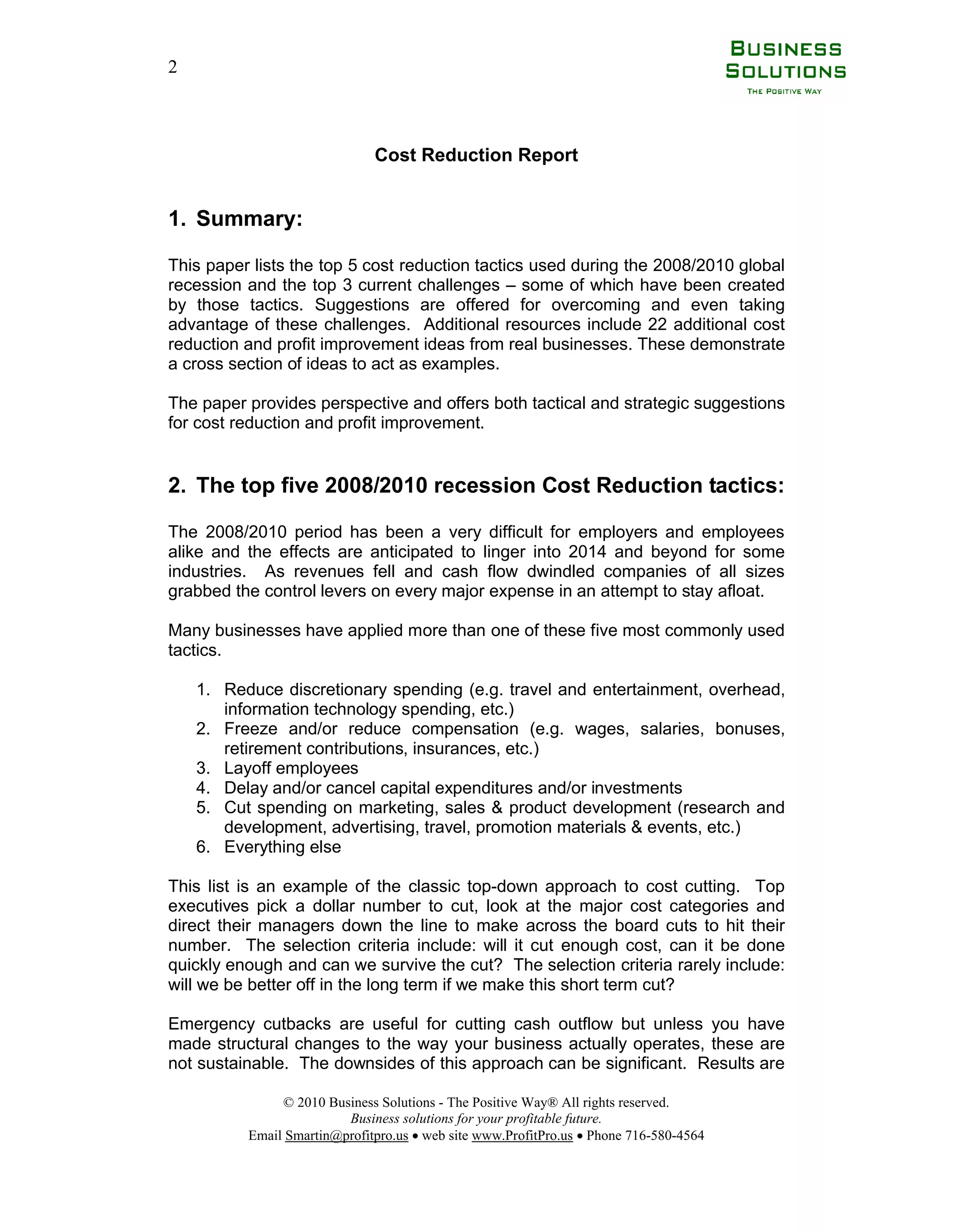 Cost reduction-report | PDF