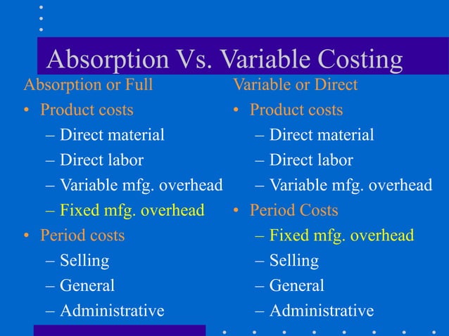 Absorption/Variable Costing and Cost-Volume-Profit Analysis | PPT