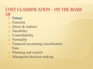 Introduction to cost accounting - MBA 1sem | PPT
