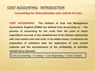 Introduction to cost accounting - MBA 1sem | PPT