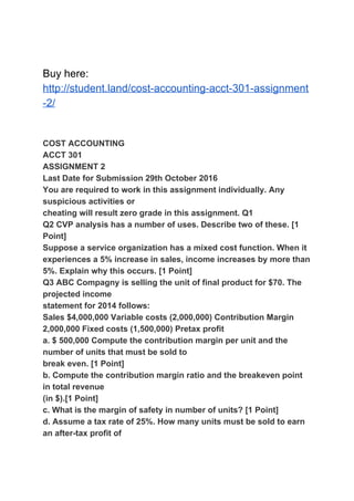 Cost Accounting Acct 301 Assignment 2 Pdf