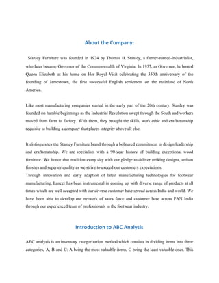 ABC Analysis and FIFO and LIFO of Stanley Furniture (Hypothetical ...