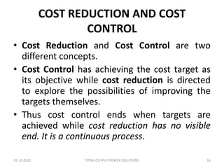 Cost accounting, cost control and cost reduction in TPS | PPT