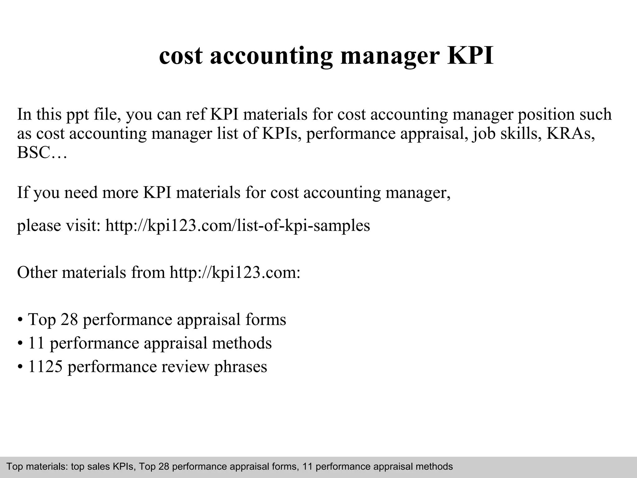 Cost accounting manager kpi | PPT