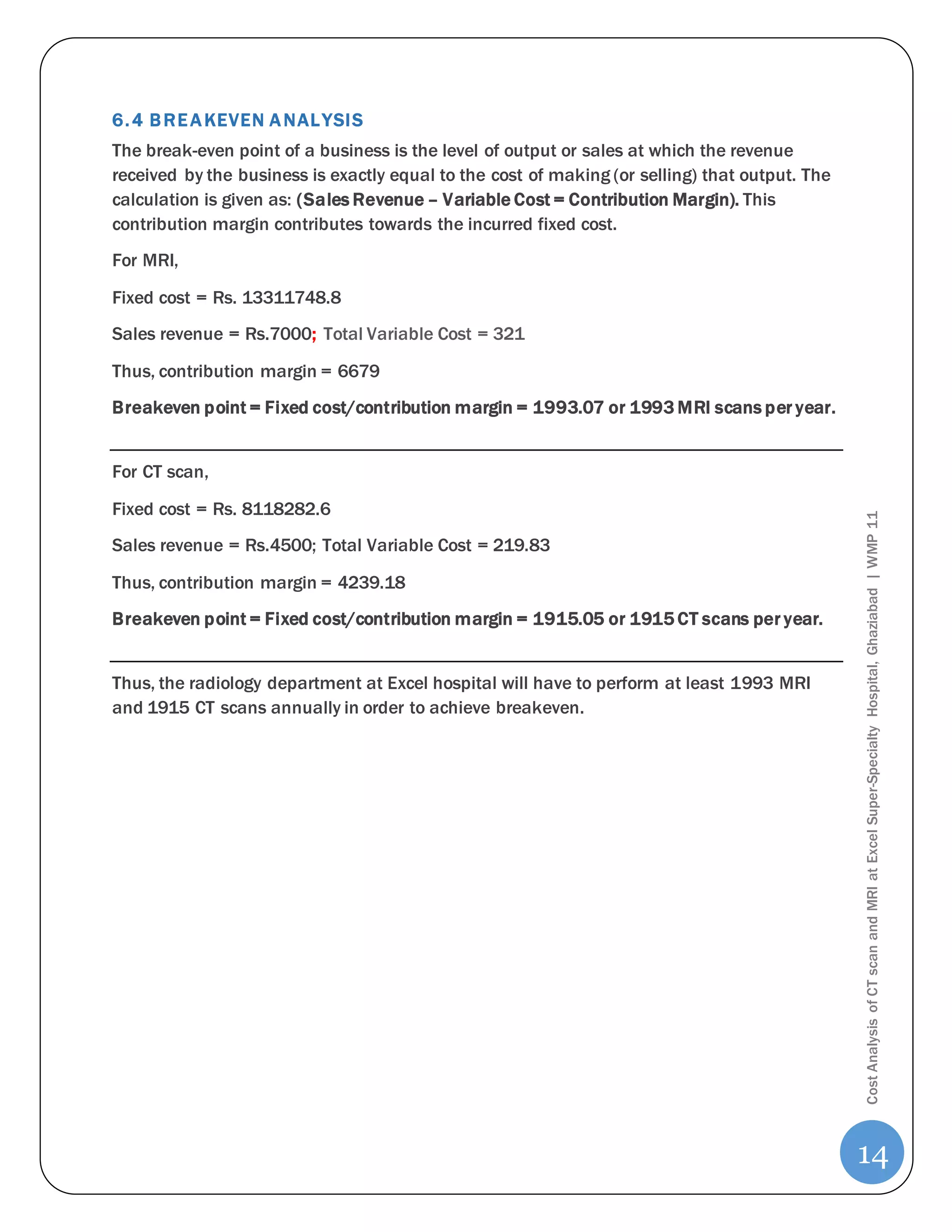 Cost accounting project report - CT & MRI Scan Analysis at a ...