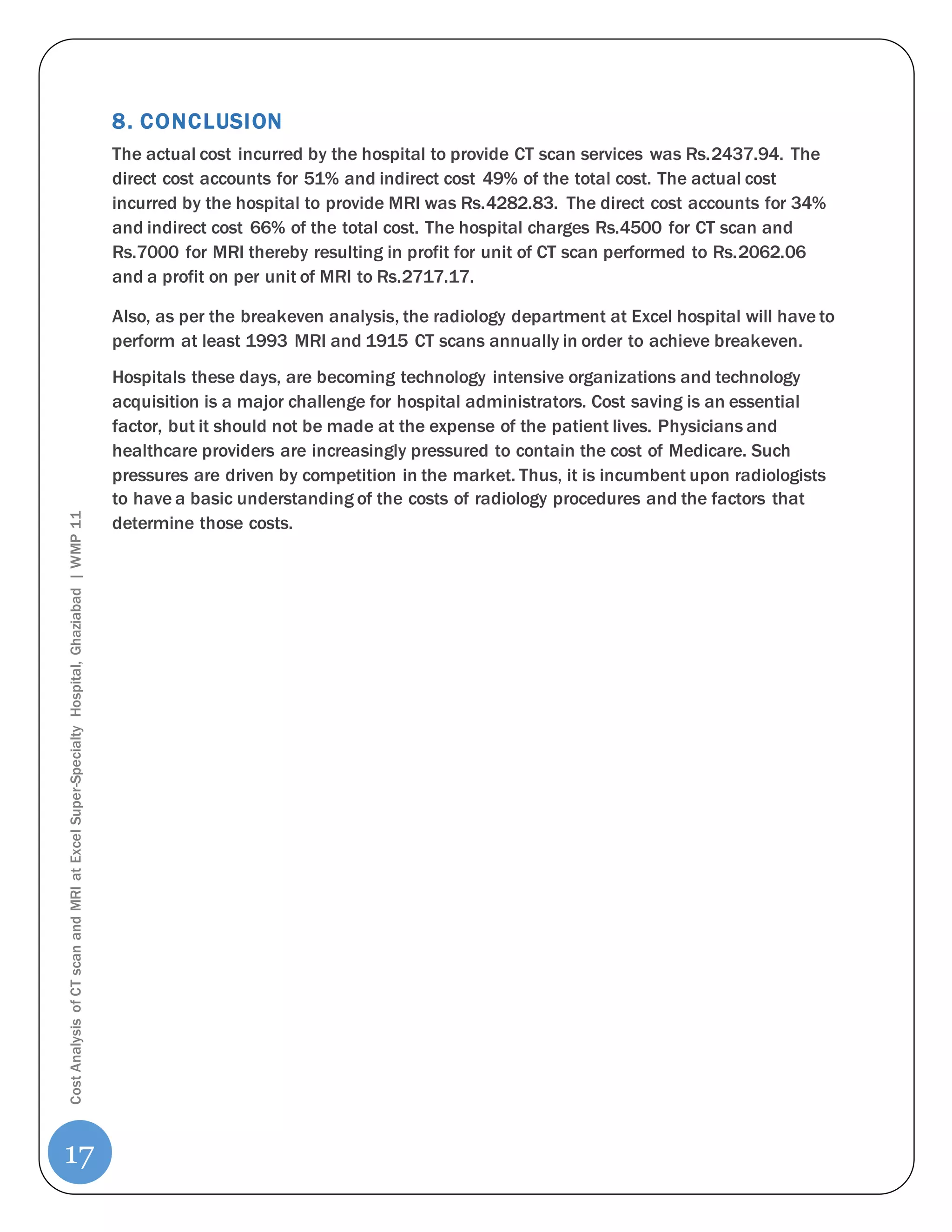 Cost accounting project report - CT & MRI Scan Analysis at a ...
