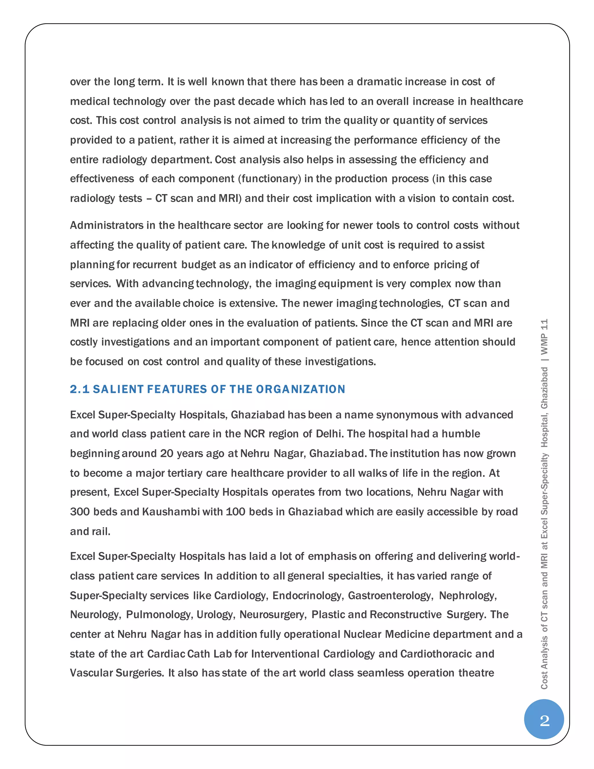 Cost accounting project report - CT & MRI Scan Analysis at a ...