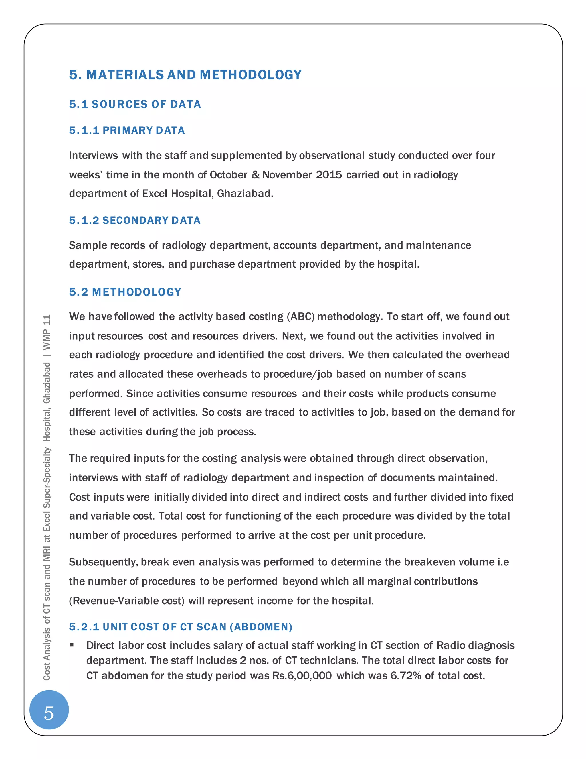 Cost accounting project report - CT & MRI Scan Analysis at a ...