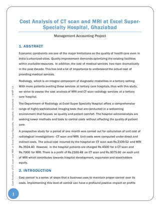 Cost accounting project report - CT & MRI Scan Analysis at a Superspeciality hospital | DOCX