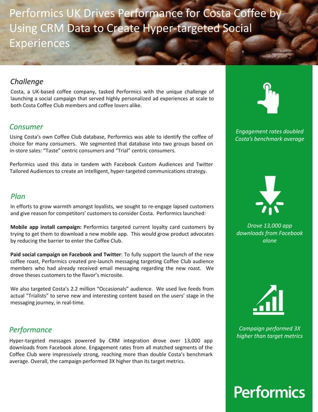 Performics UK Drives Performance for Costa Coffee by Using CRM Data to ...
