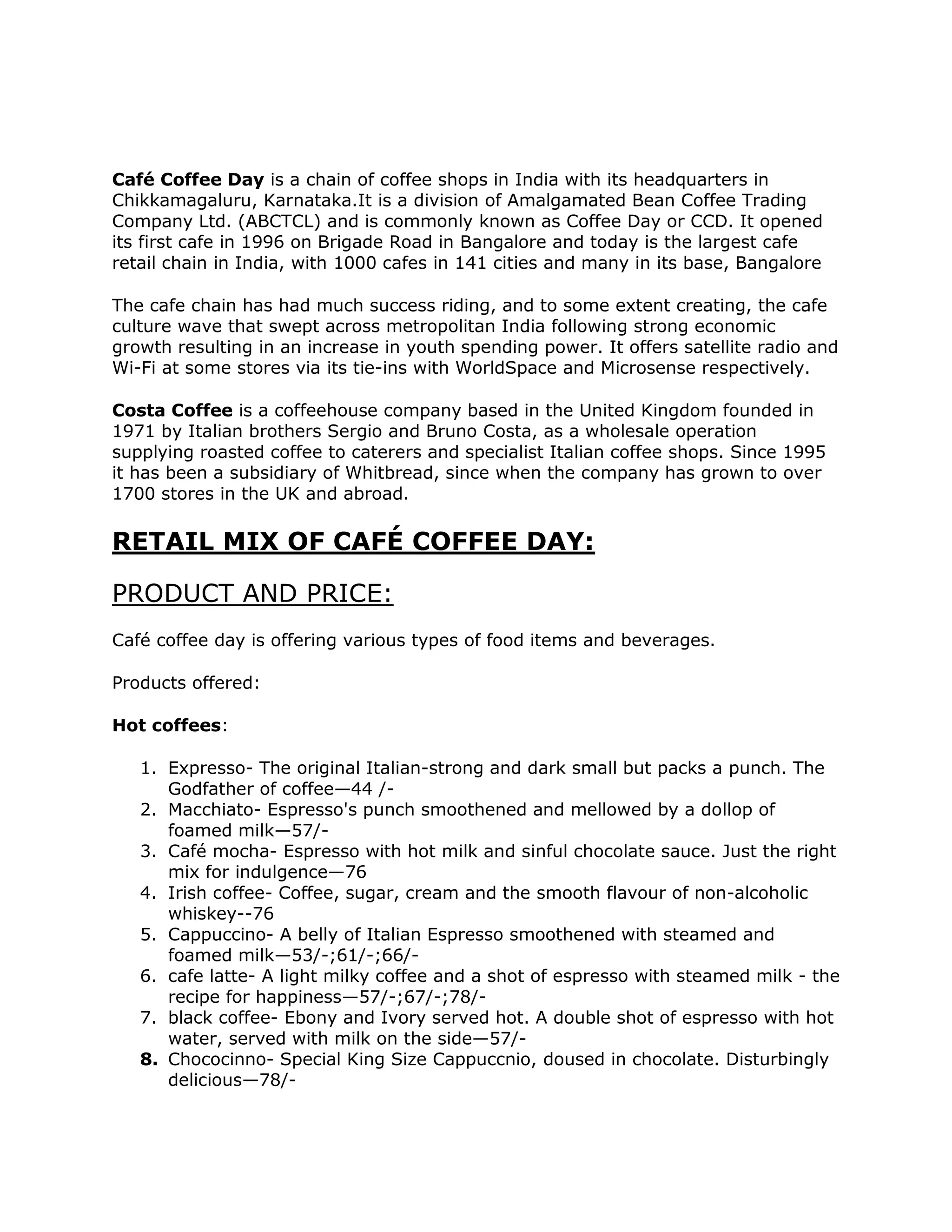 Costa coffee vs ccd | PDF