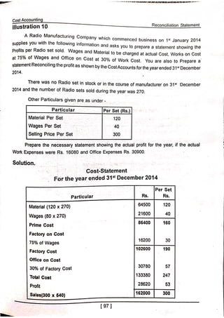 Cost AC Reconciliation statement | PDF
