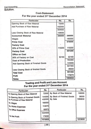 Cost AC Reconciliation statement | PDF