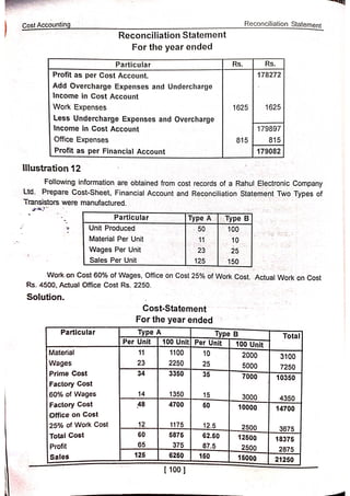 Cost AC Reconciliation statement | PDF