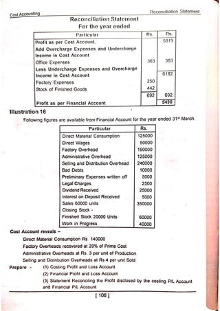 Cost AC Reconciliation statement | PDF