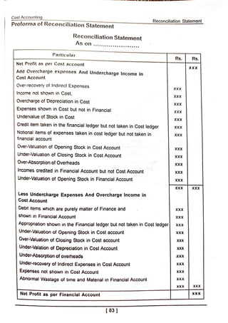 Cost AC Reconciliation statement | PDF