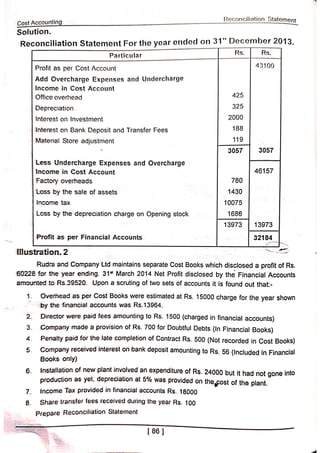 Cost AC Reconciliation statement | PDF