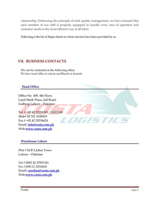 Costa logistics profile | PDF