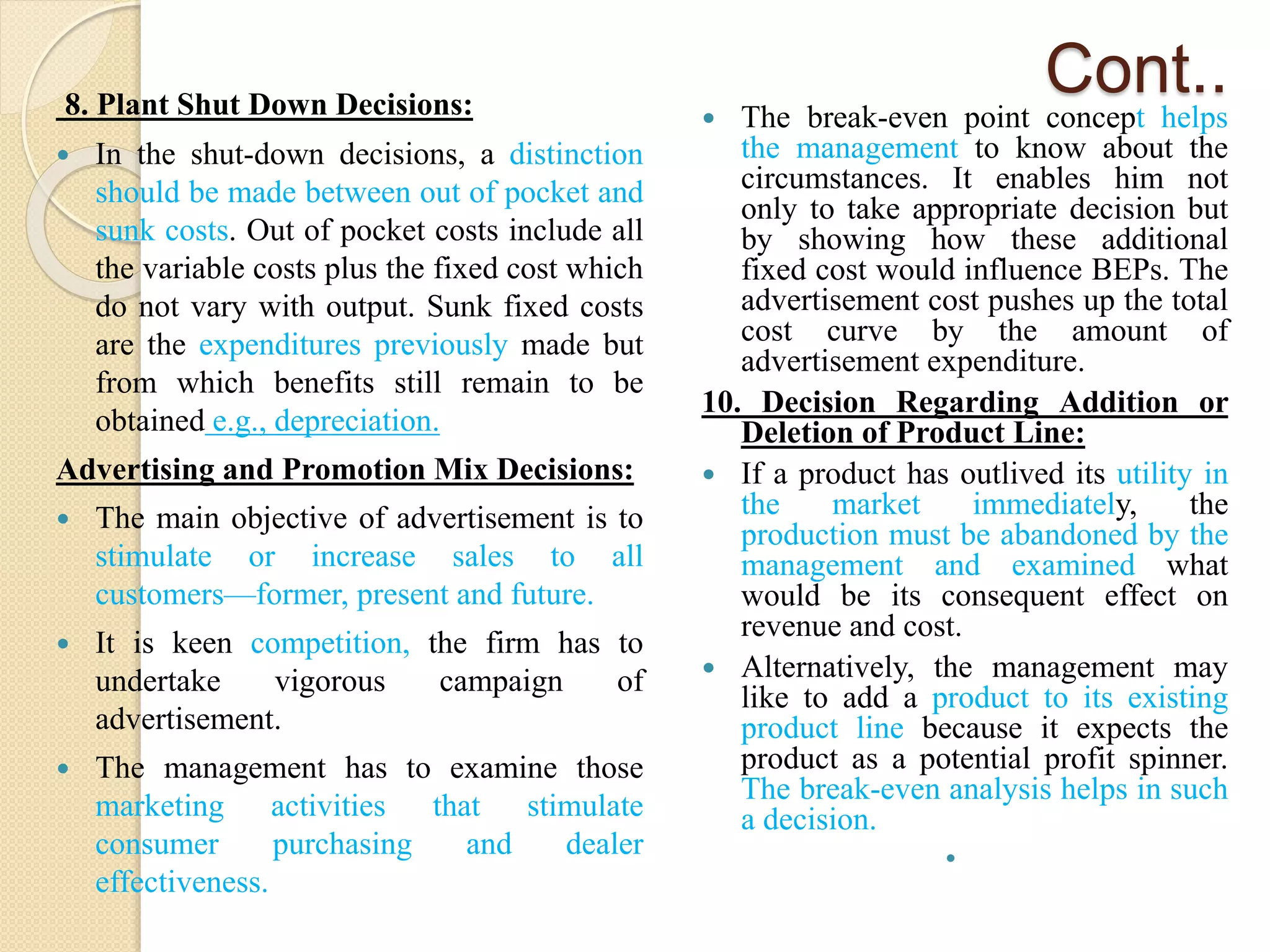 Cost analysis & Break even analysis | PPTX