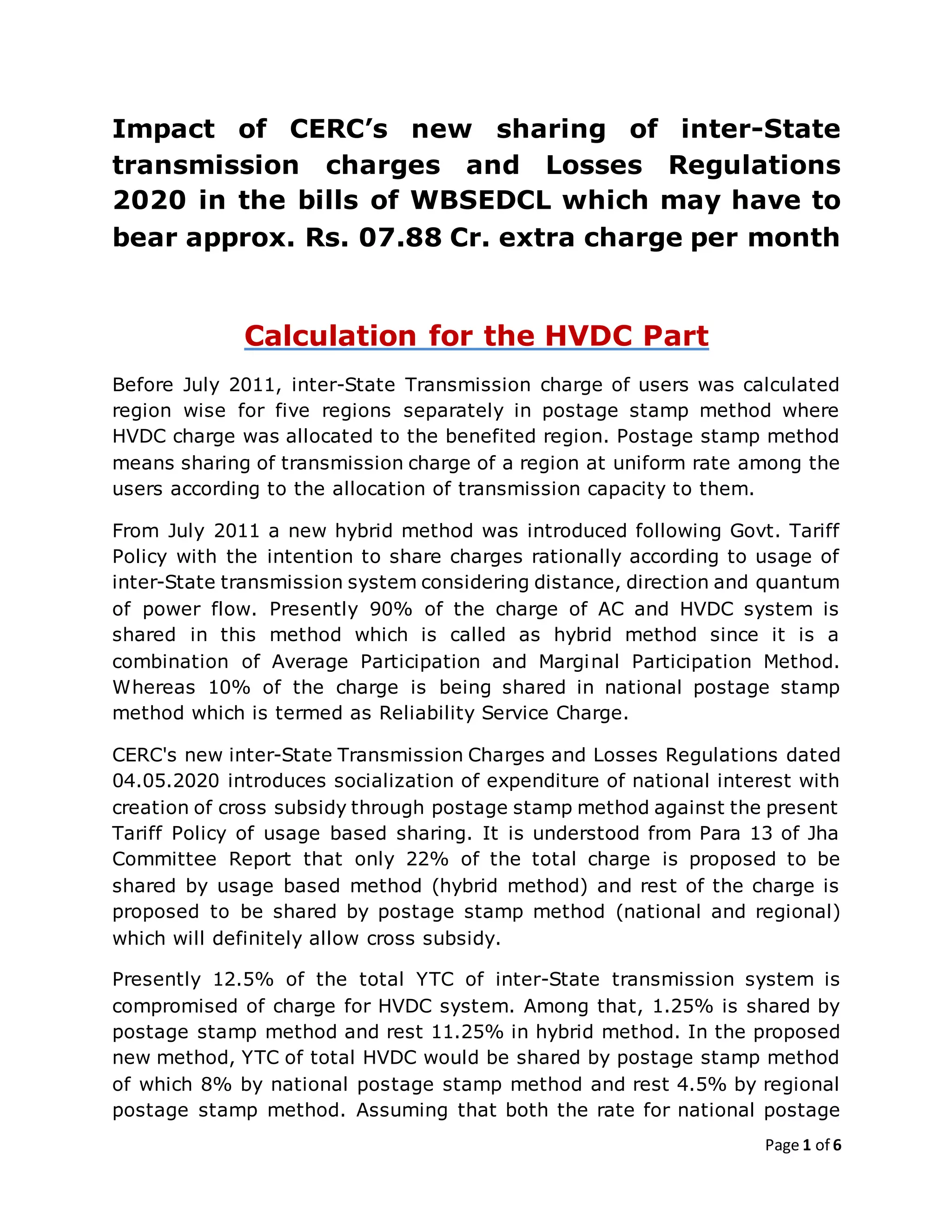 IMPACT OF CERC'S SHARING OF TRANSMISSION CHARGES AND LOSSES REGULATIONS ...