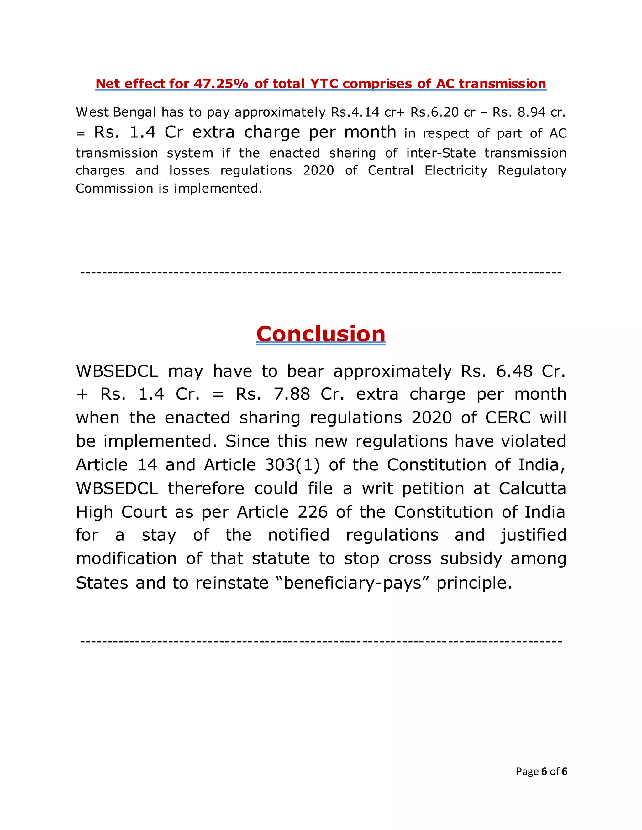 IMPACT OF CERC'S SHARING OF TRANSMISSION CHARGES AND LOSSES REGULATIONS ...