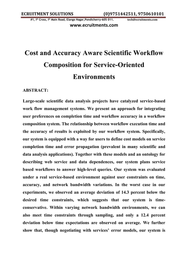 Cost and accuracy aware scientific workflow composition for service oriented environments | PDF