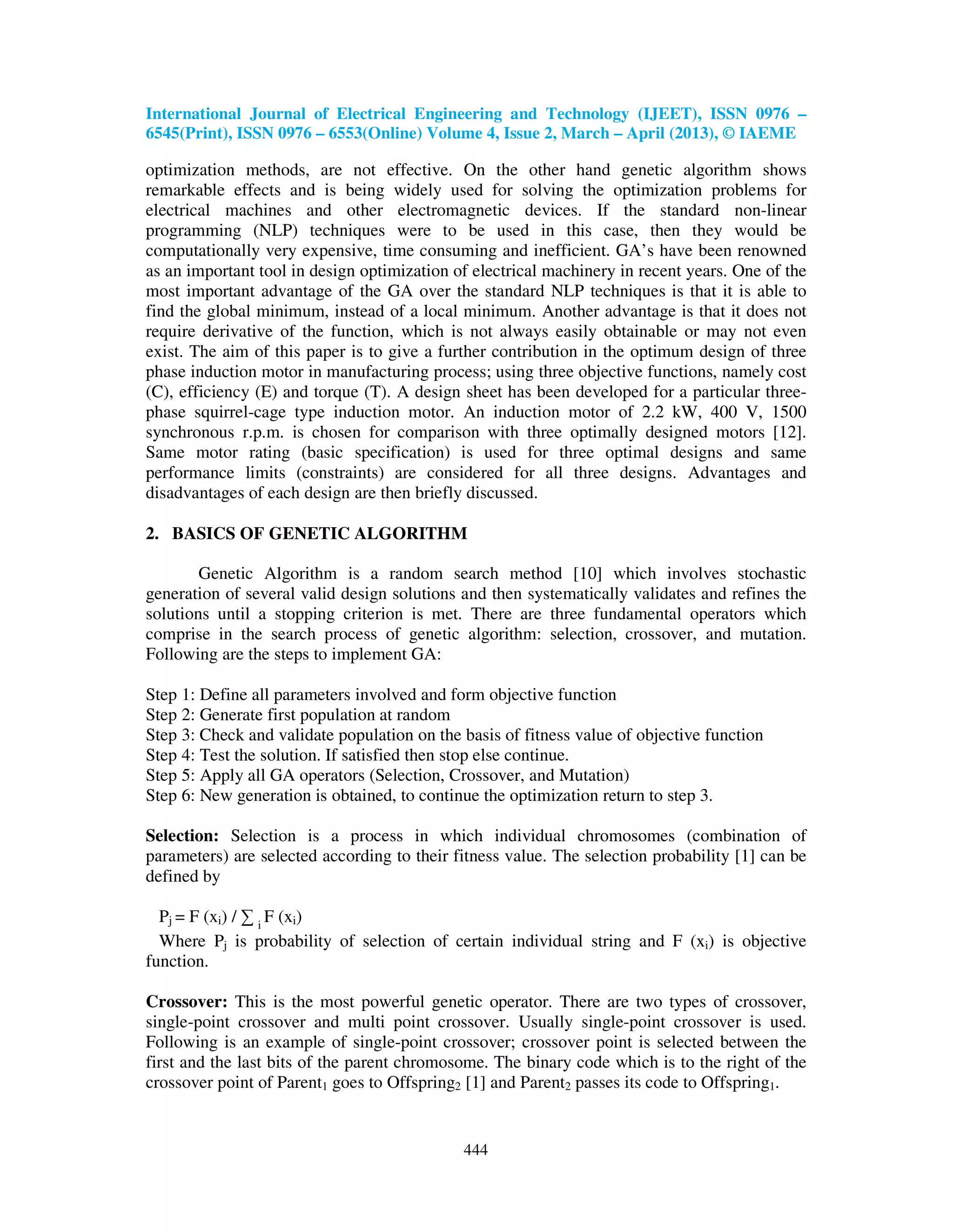 Cost And Performance Optimization Of Induction Motor Using Genetic Pdf