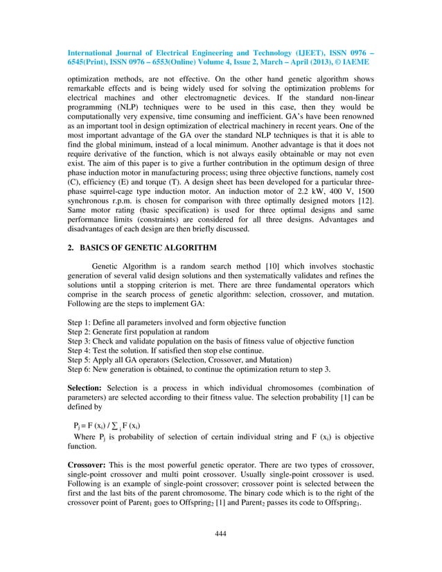 Cost and performance optimization of induction motor using genetic | PDF