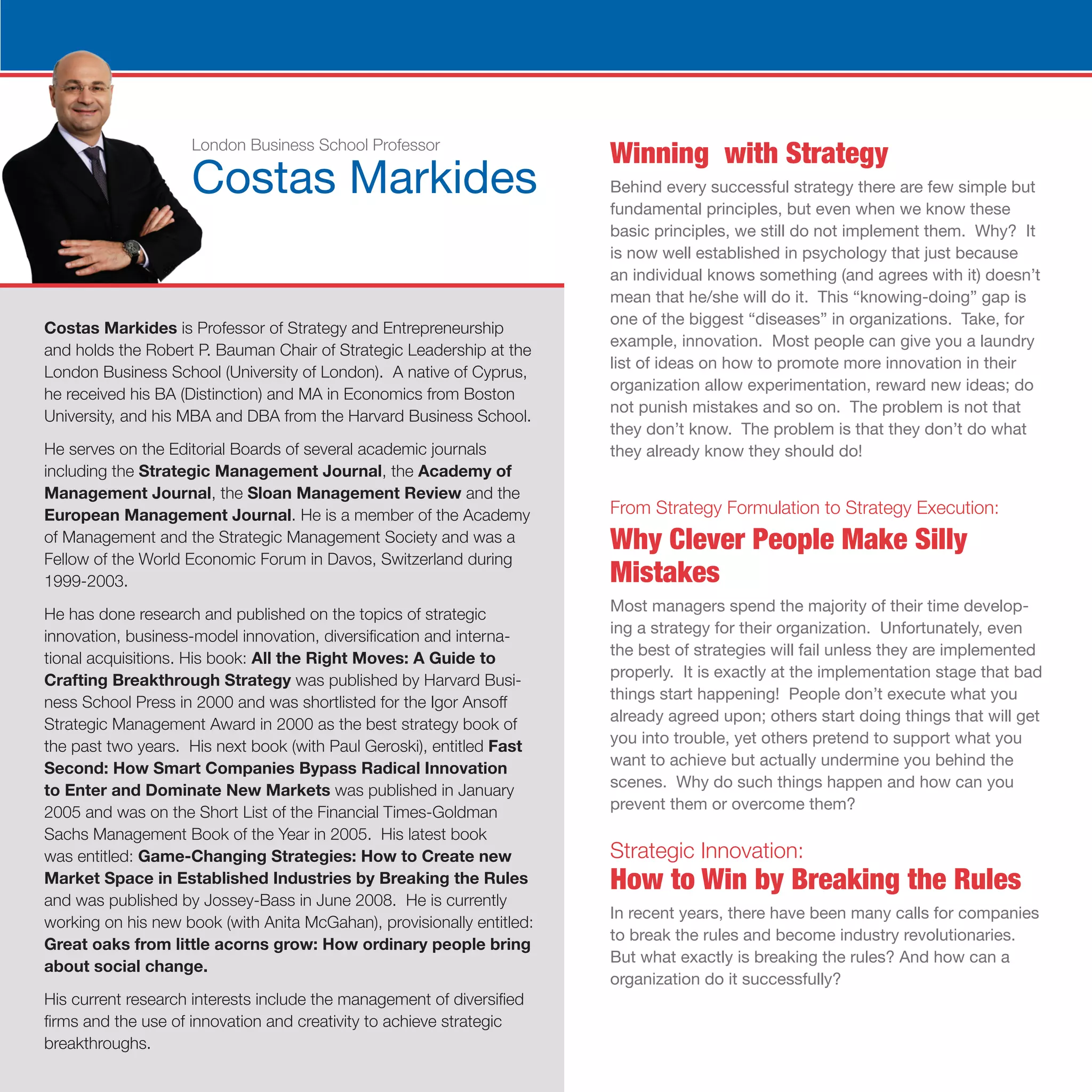 Strategy Guru Workshop - Costas Markides | PDF