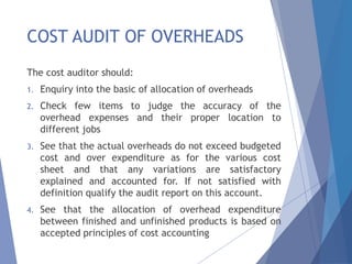 Cost audit of material, labour and overheads | PPT