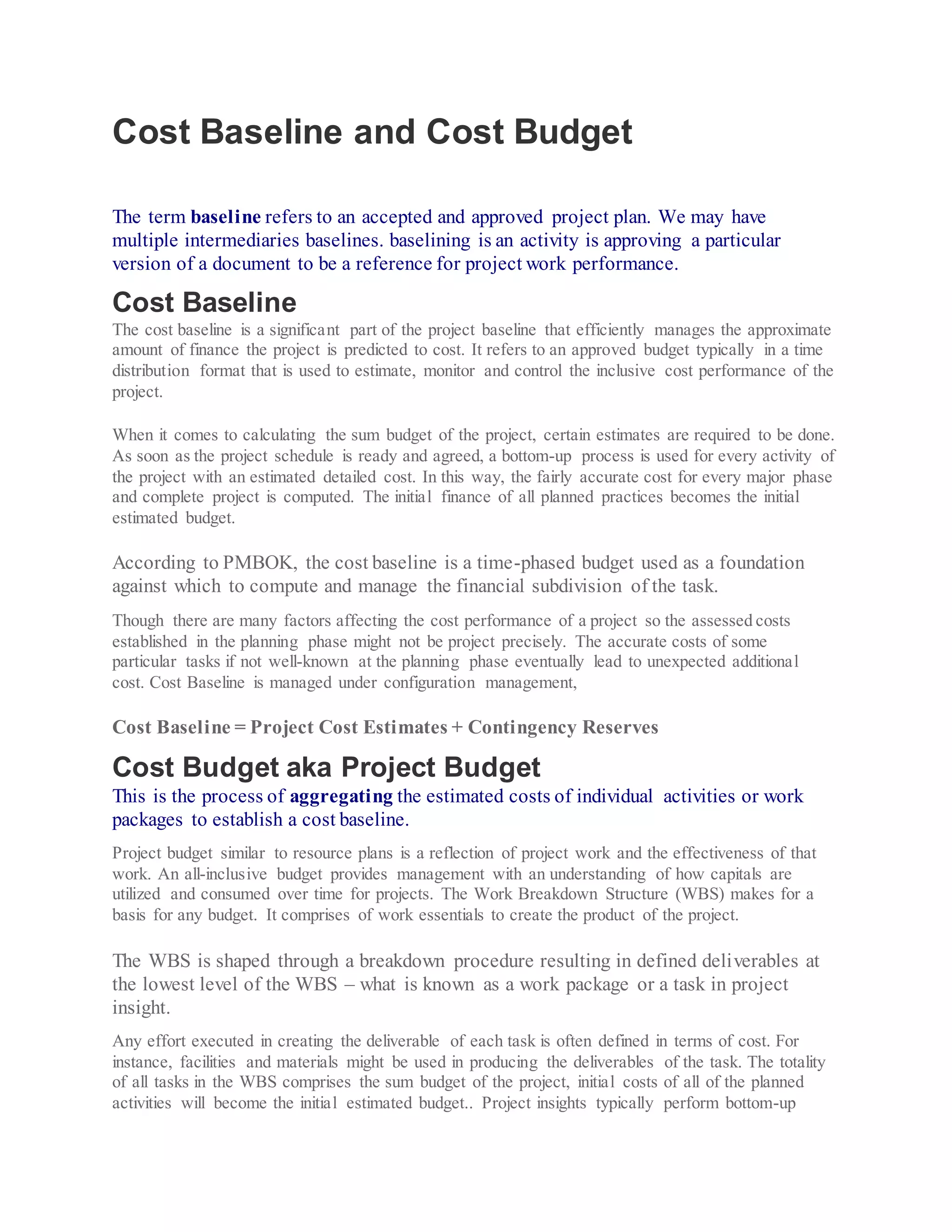Cost baseline and cost budget | DOCX
