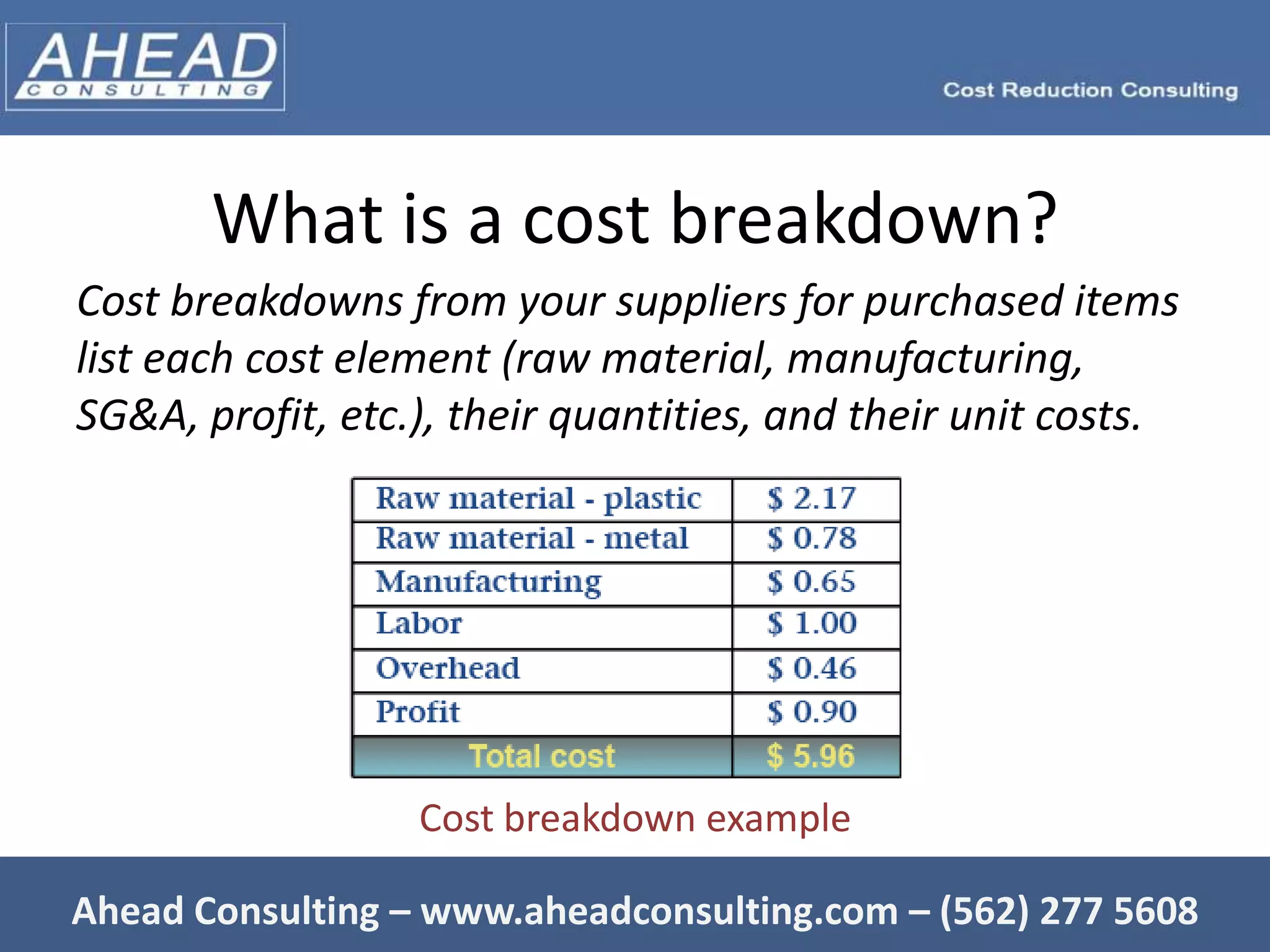 Cost breakdowns - reduce costs | PPTX