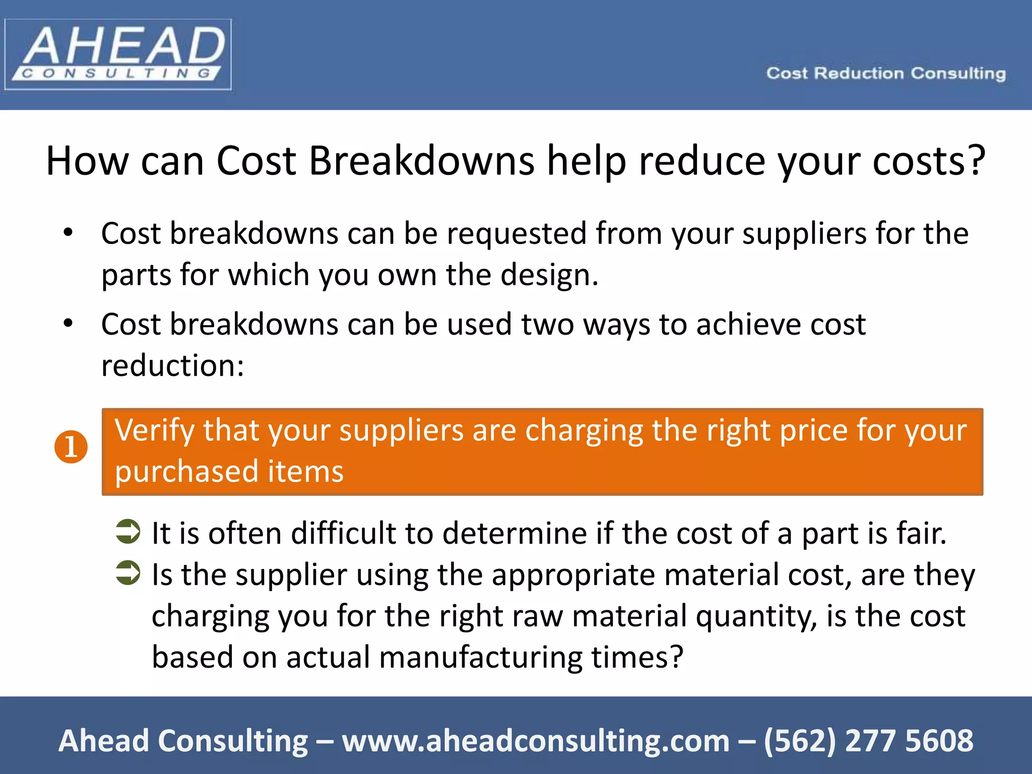 Cost breakdowns - reduce costs | PPT