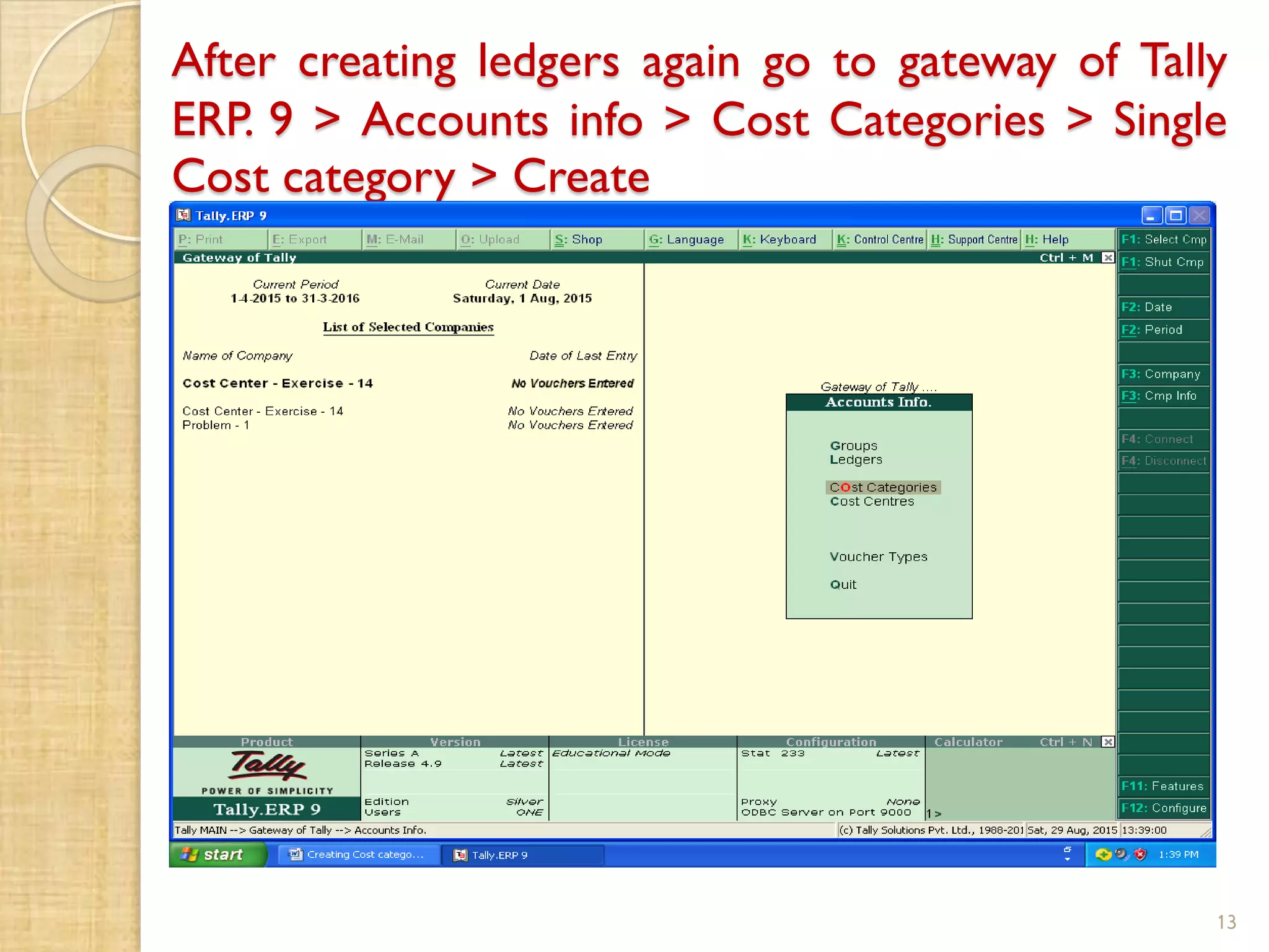 Cost categories & centers tally erp 9 | PPT