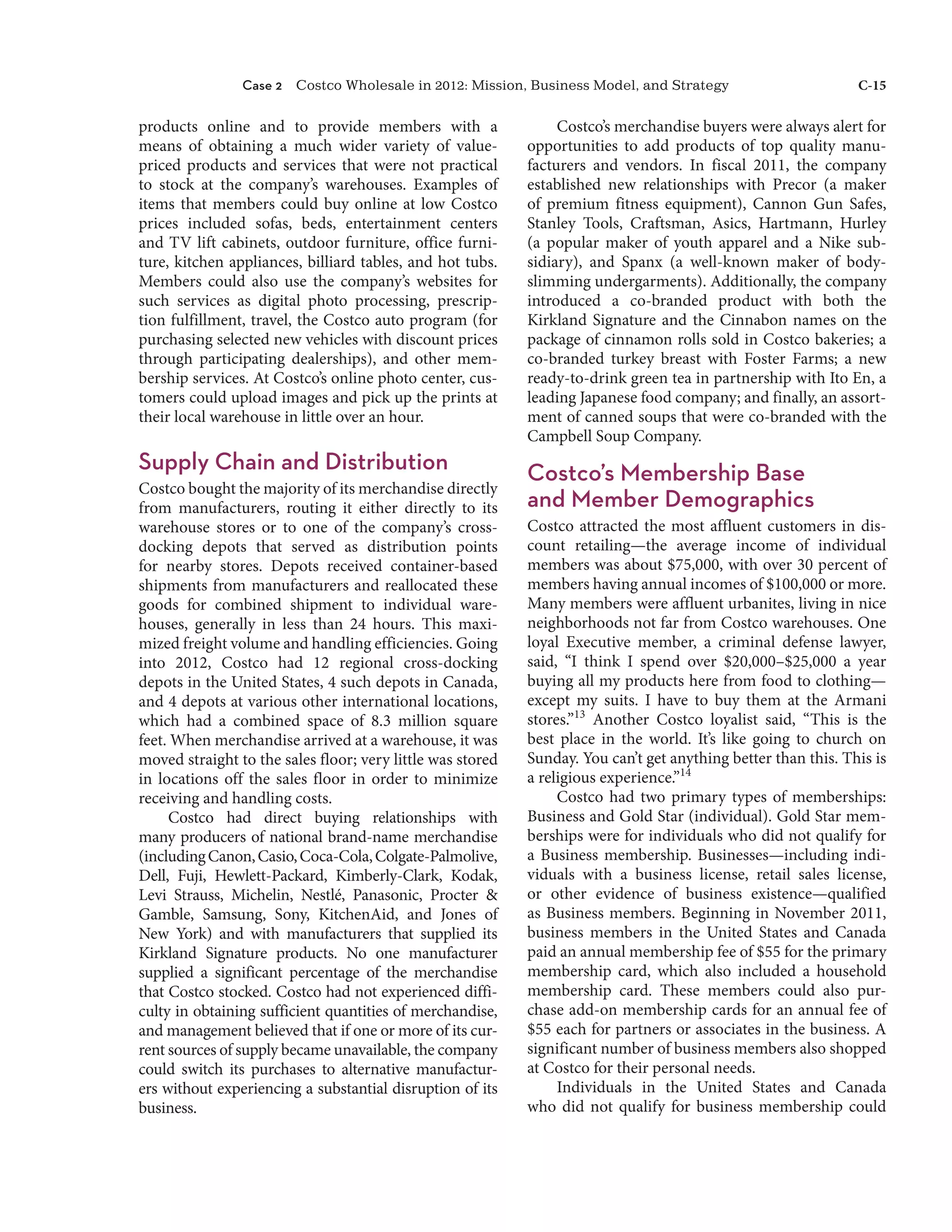 Costco case: Costco Mission, Business Model and Strategy | PDF