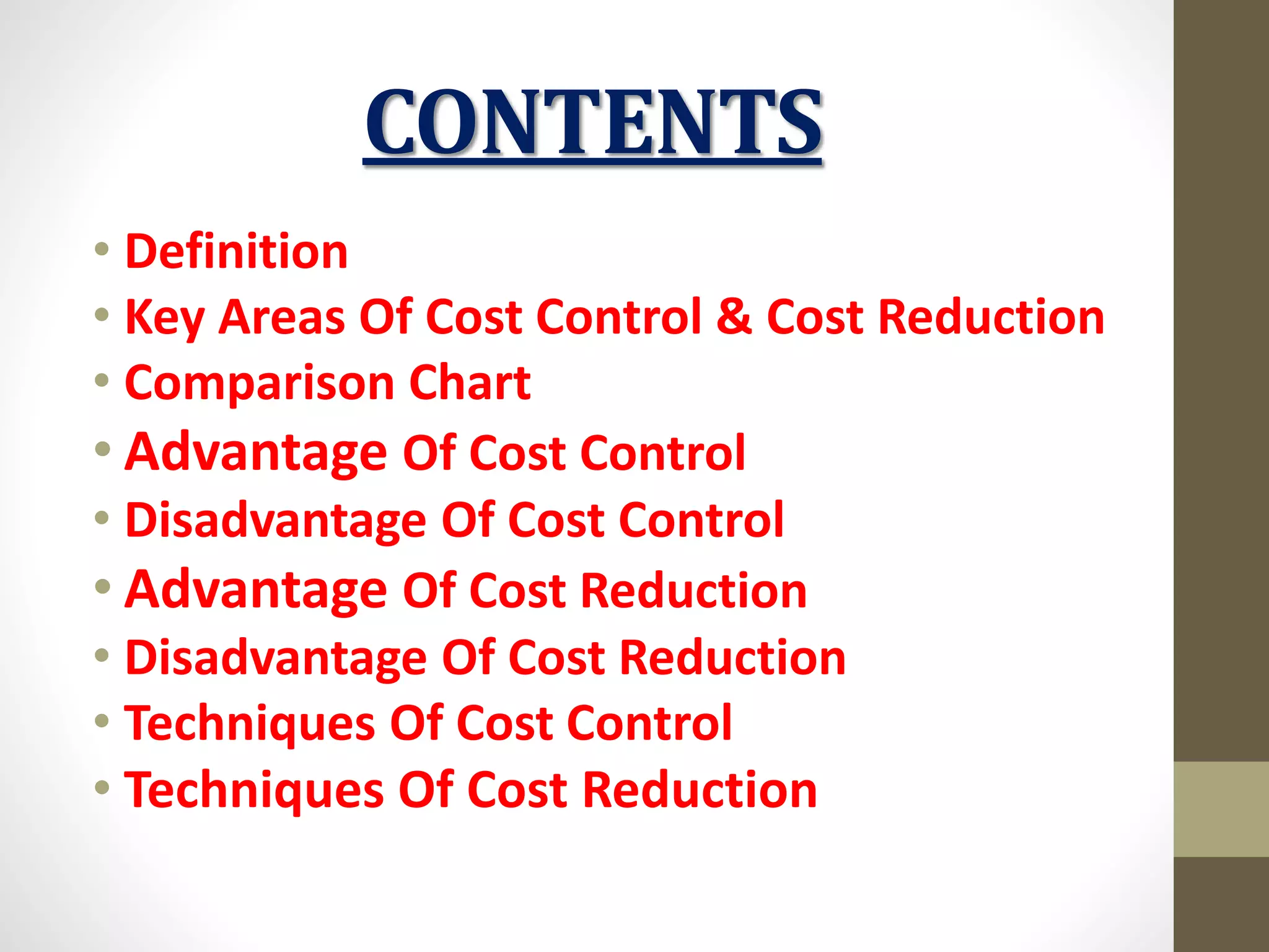 Cost control and cost reduction | PPTX