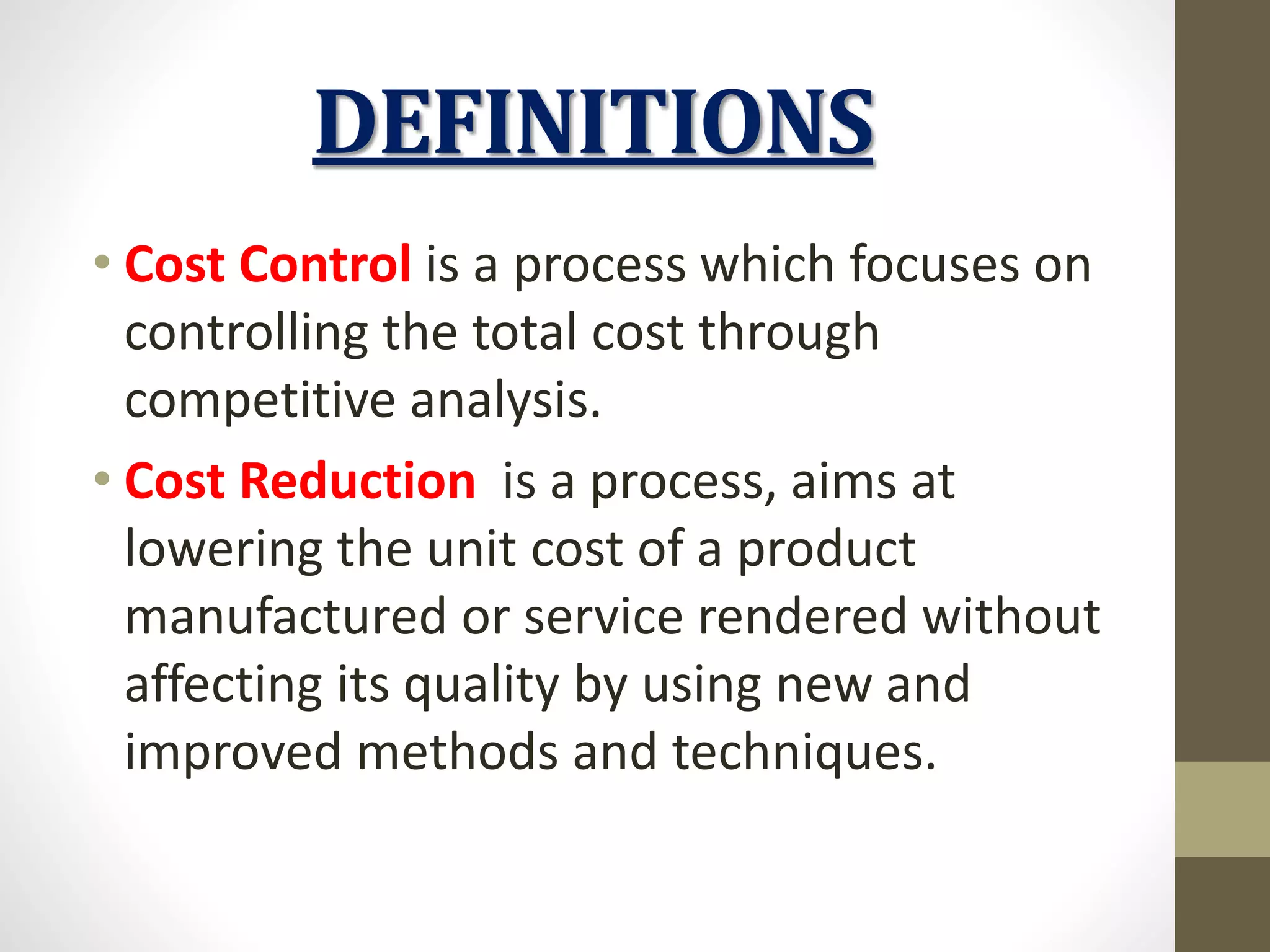 Cost control and cost reduction | PPTX