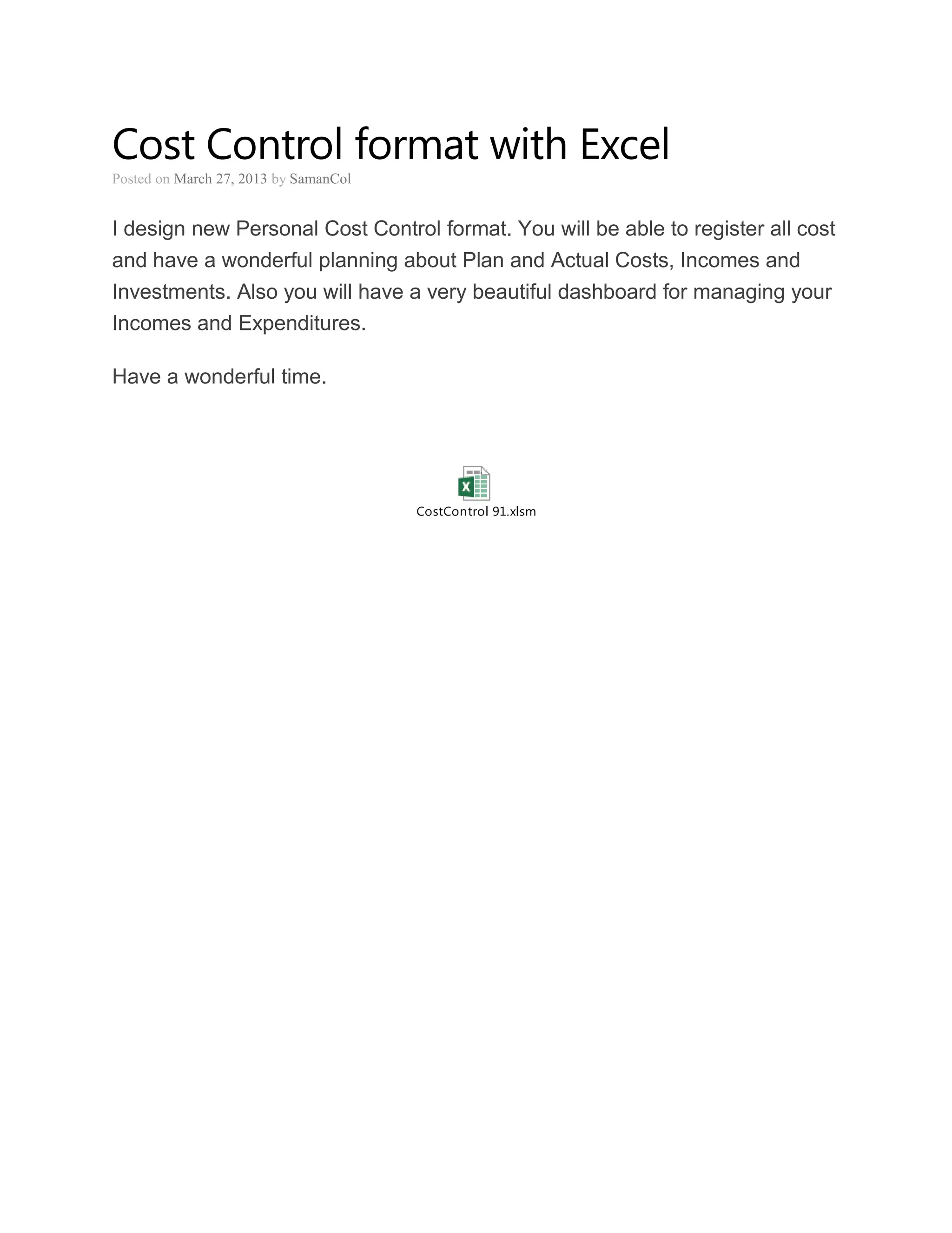 Cost control format | DOCX